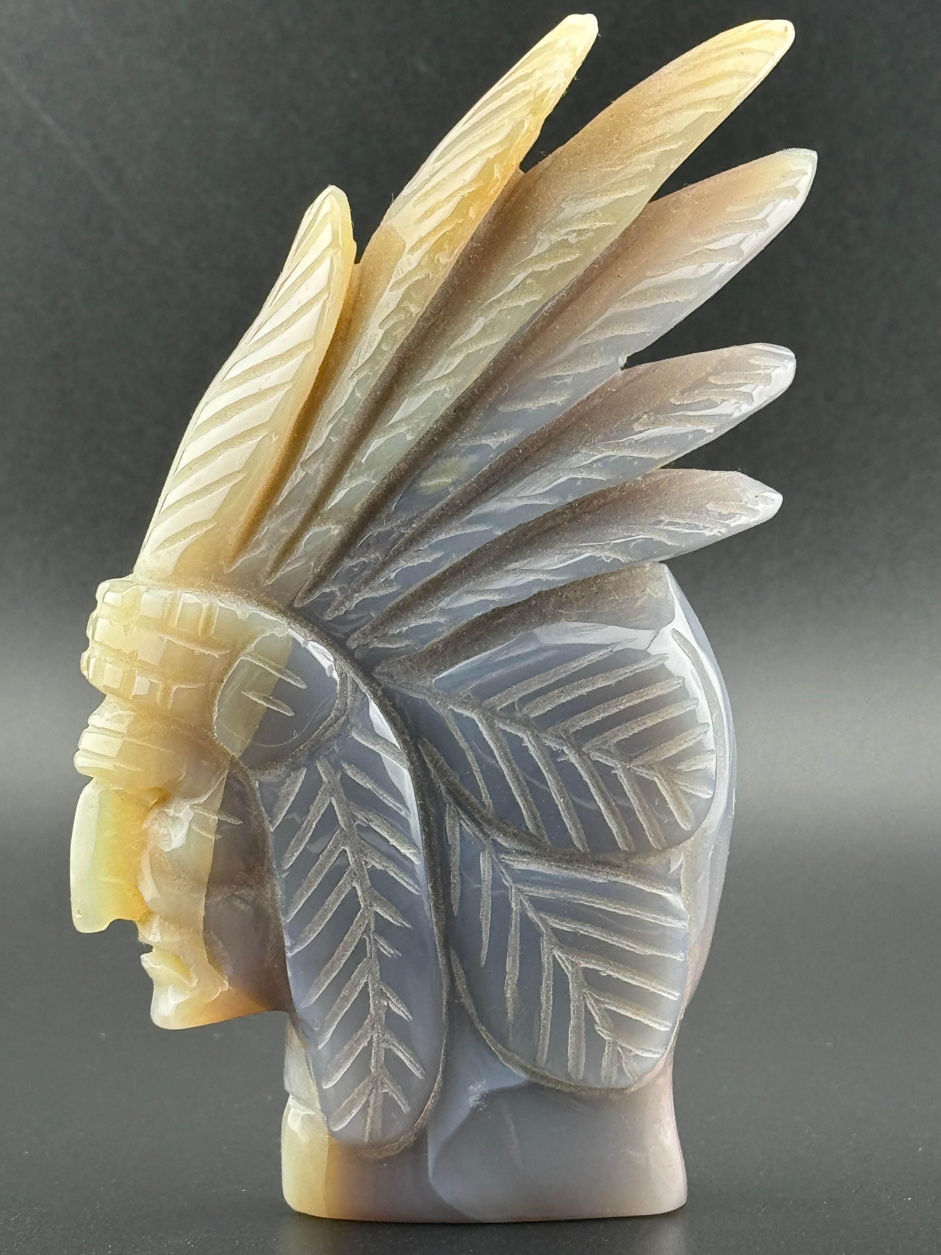 Guardian of Wisdom - Druzy Agate Indian Chief Head Carved Statue ...